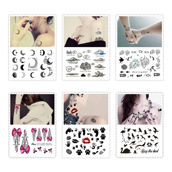 Makeup | Temporary Tattoos Set Moon Clouds Birds Fish Bows Tattoos | Poshmark
